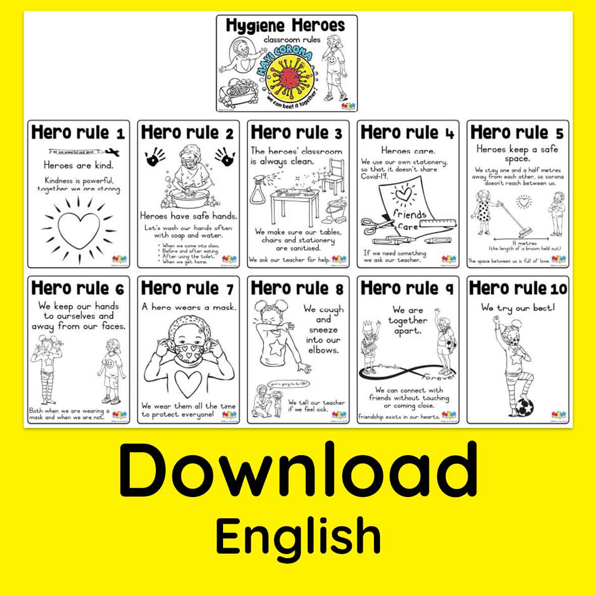 Hygiene Heroes classroom rules, English - download - Hero in my Hood