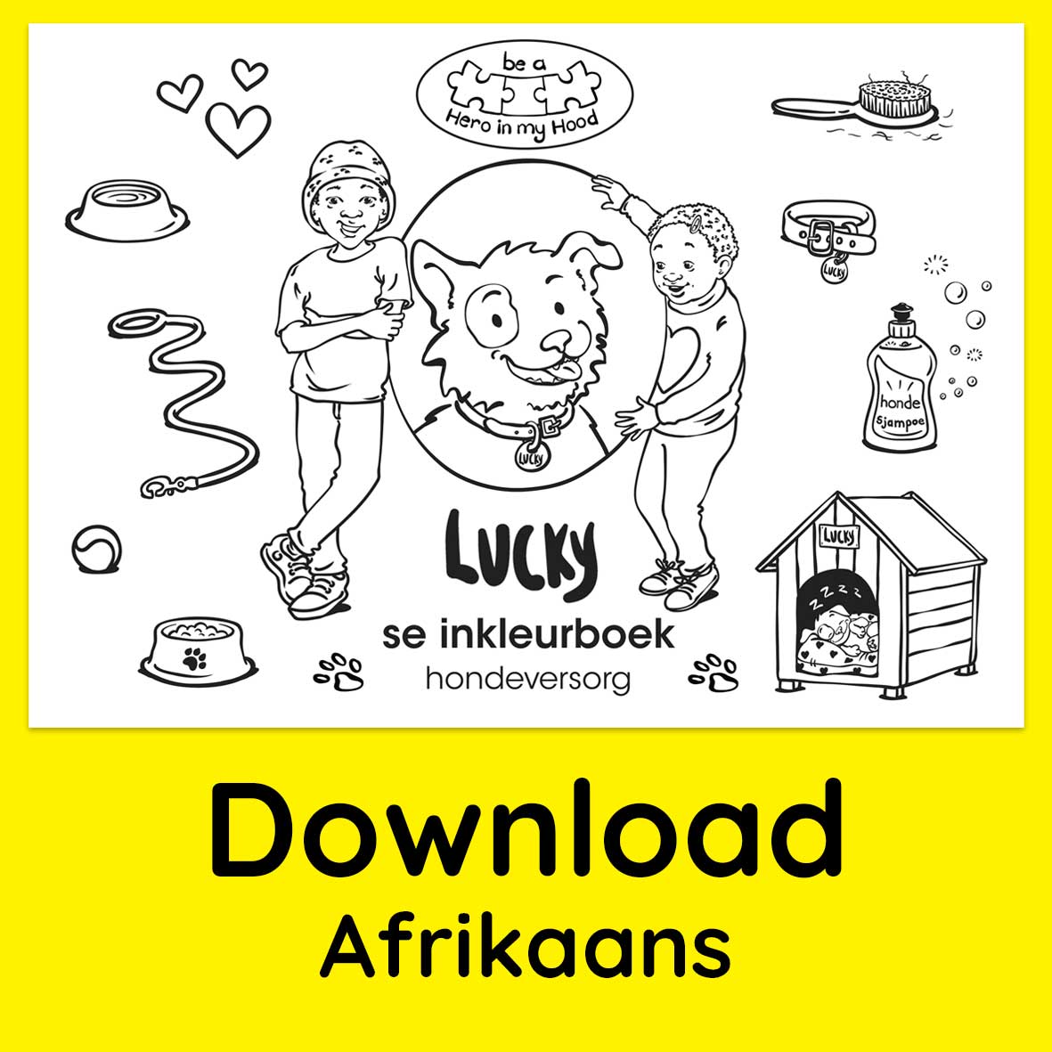 Lucky's colouring book, Afrikaans - download - Hero in my Hood