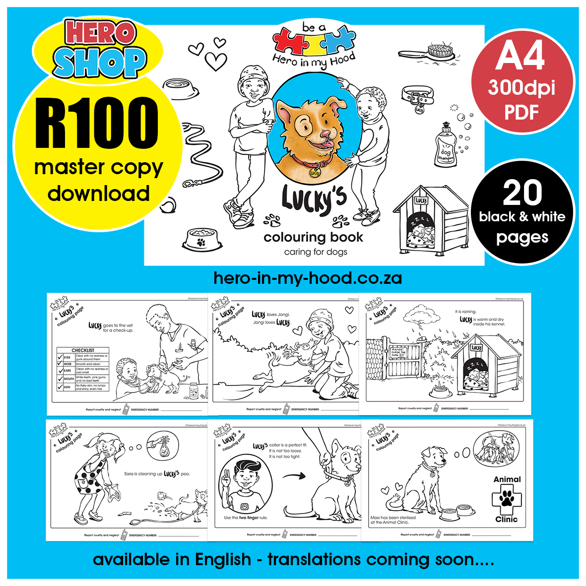 Lucky's colouring book, English - download - Hero in my Hood